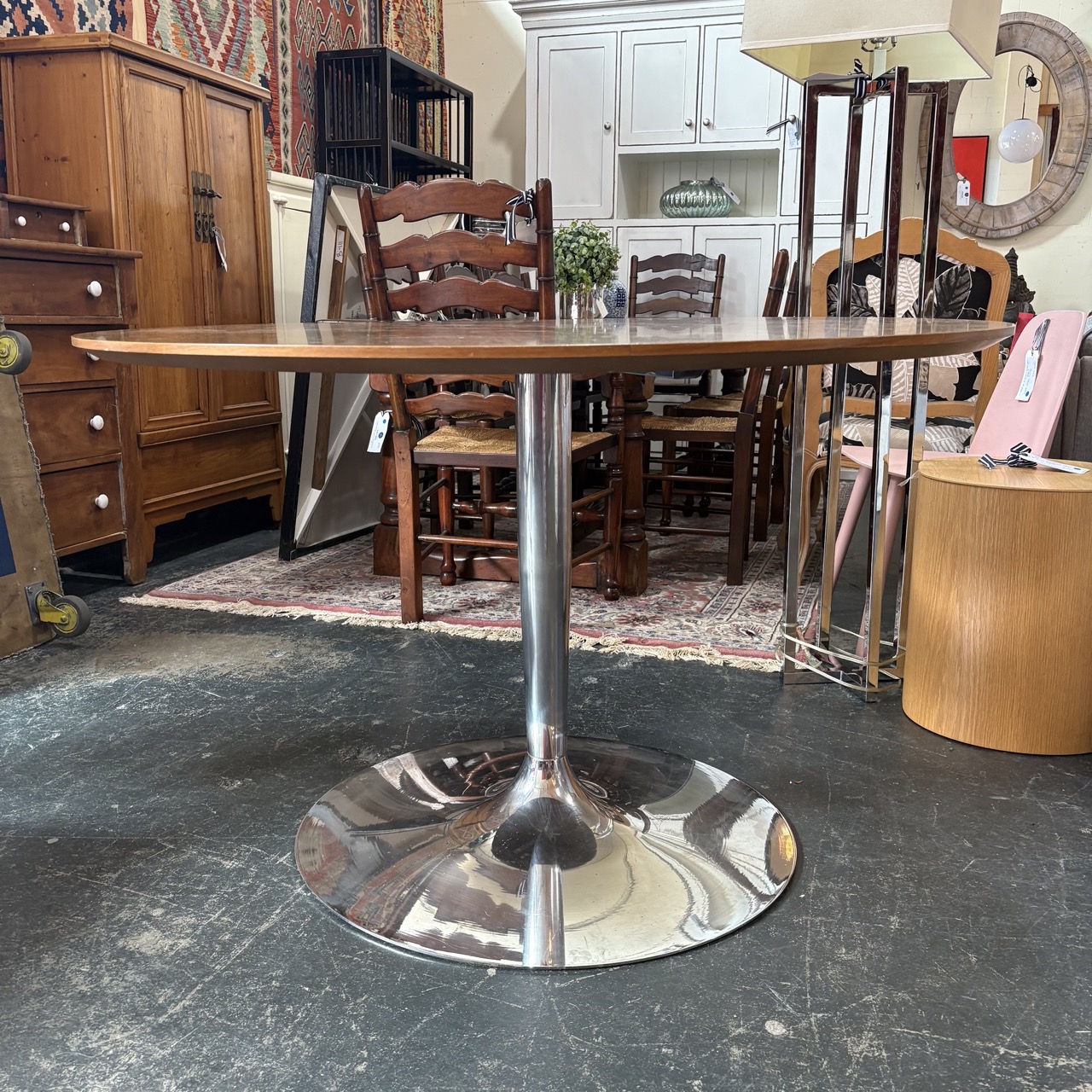 Caligaris Walnut and Chrome Tulip Table - Coast Consignment